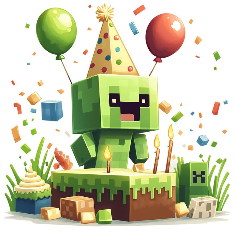 Minecraft Birthday Clipart Bundle, 5 PNG Minecraft Birthday Svg ...