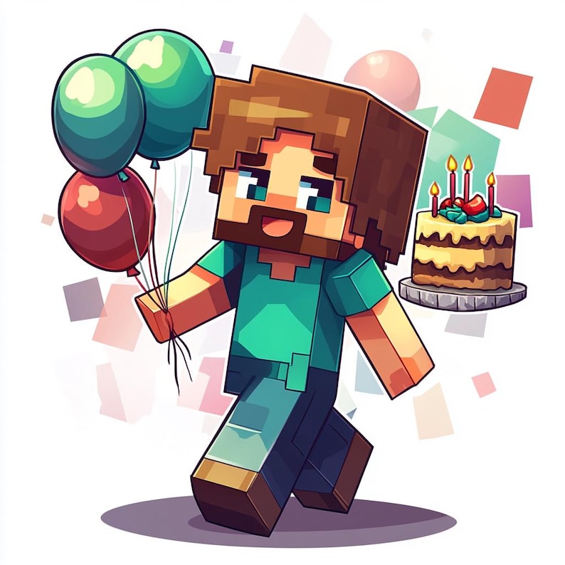 Minecraft Birthday Clipart Bundle, 5 PNG Minecraft Birthday Svg ...
