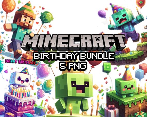 Minecraft Birthday Clipart Bundle, 5 PNG Minecraft Birthday Svg ...