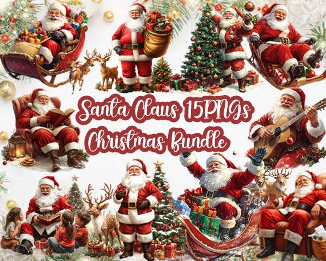 Watercolor Santa Claus Clipart, 15pngs Christmas Santa Clipart, Xmas ...