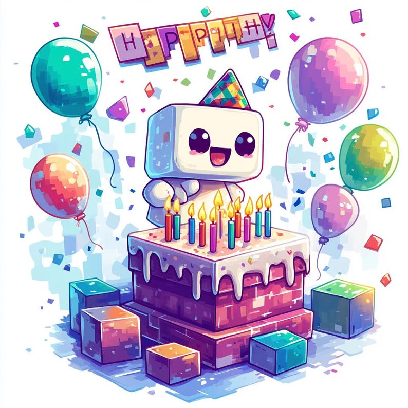 Minecraft Birthday Clipart Bundle, 5 PNG Minecraft Birthday Svg ...