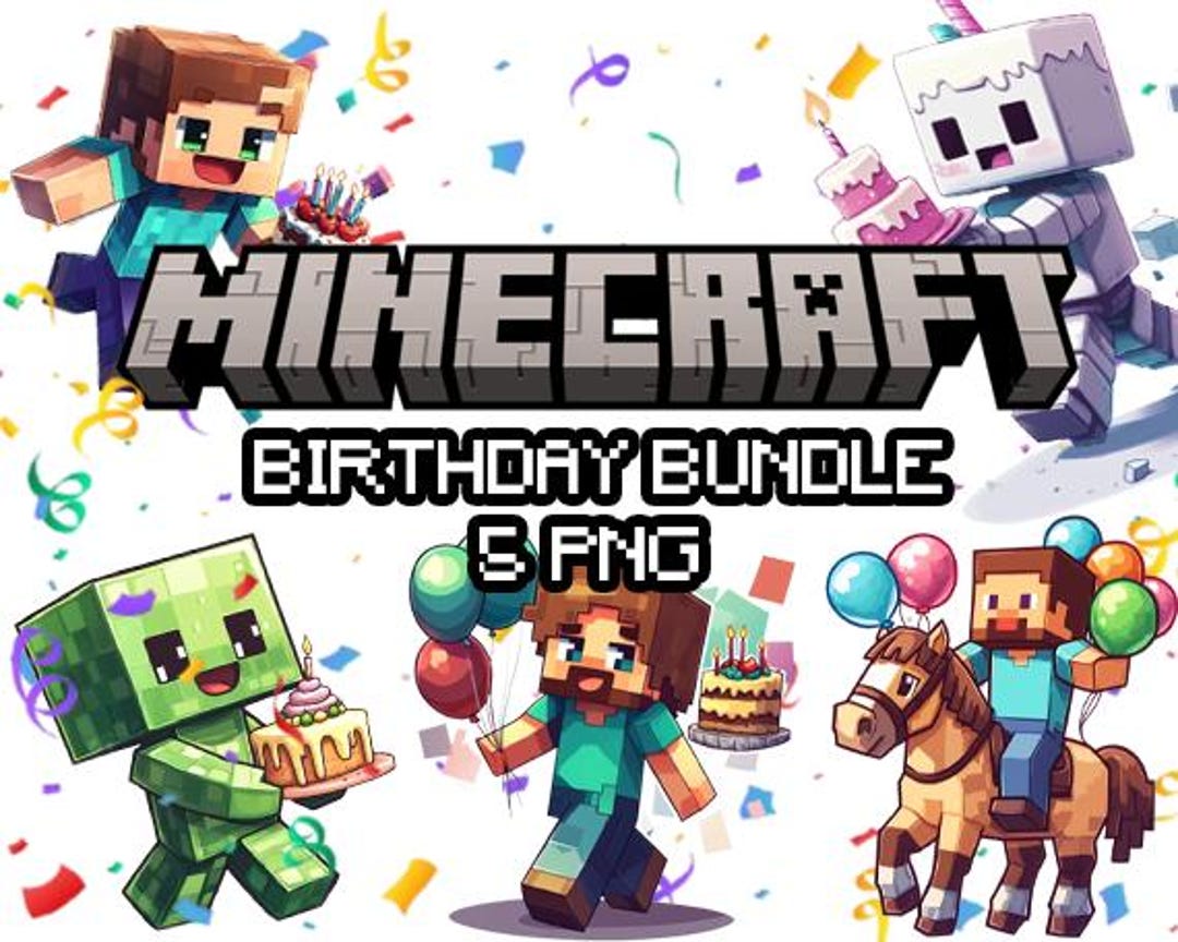 Minecraft Birthday Clipart Bundle, 5 PNG Minecraft Birthday Svg ...