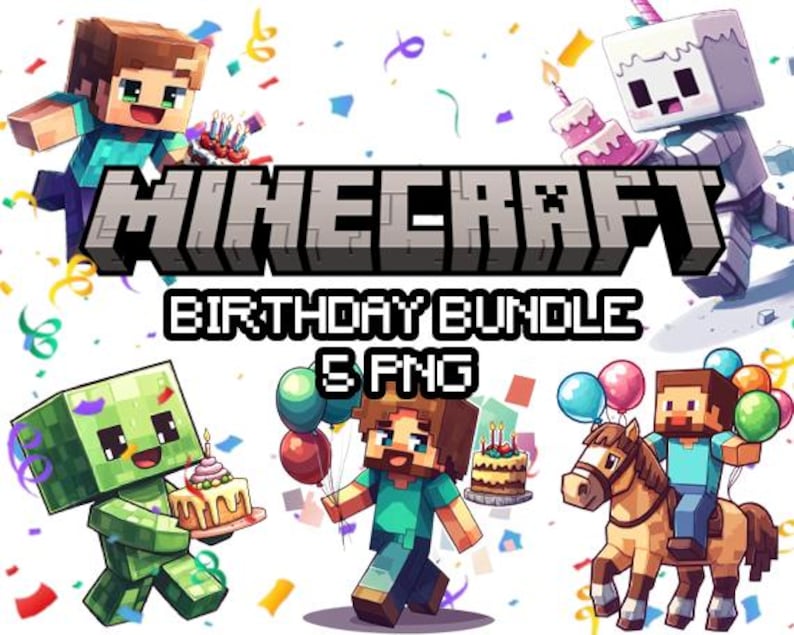 Minecraft Birthday Clipart Bundle, Kids Birthday Party (5 PNG) - Etsy