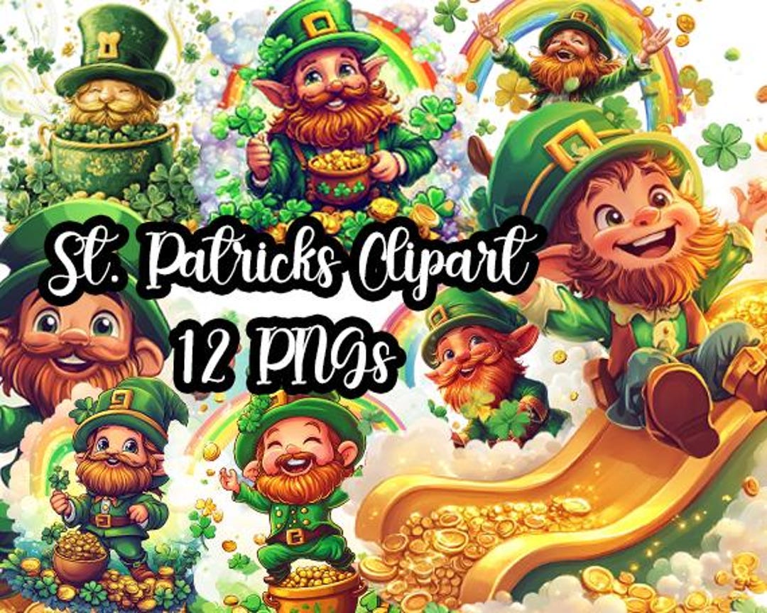 St. Patrick's Day Watercolor Clipart: Leprechauns, Shamrocks (12 PNG ...