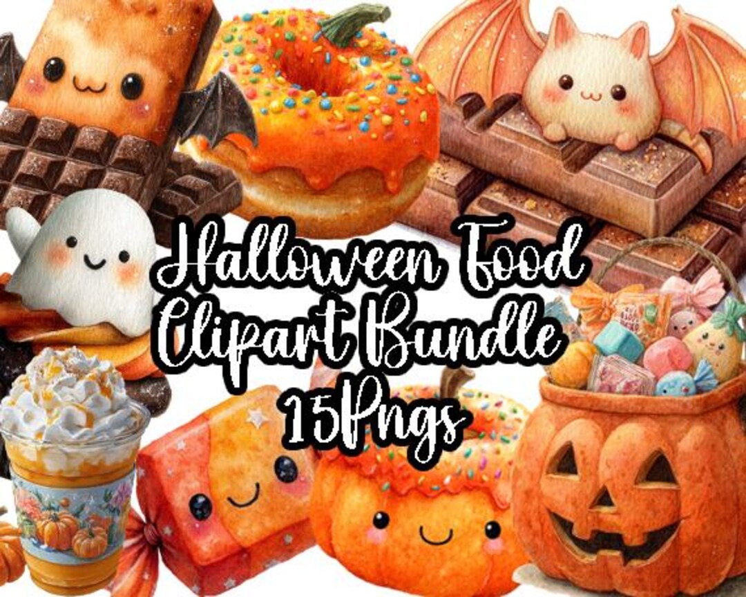 Halloween Food Clipart Bundle: 15 Watercolor Spooky Treats (PNG ...
