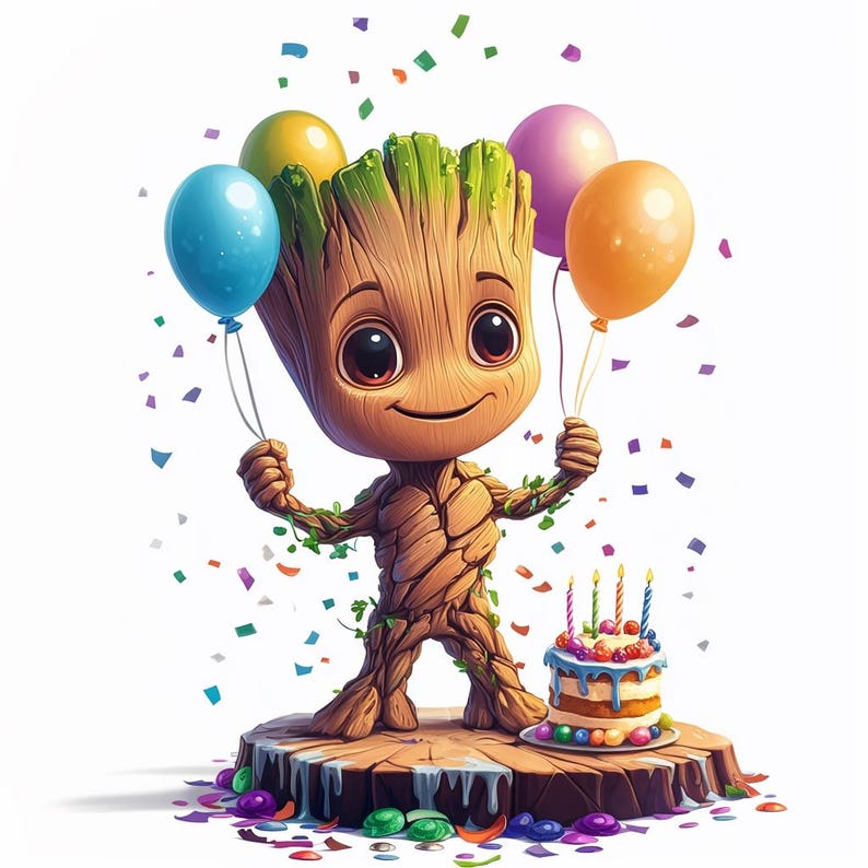 5 imágenes PNG de Groot para cumpleaños, decoración de fiesta Disney ...