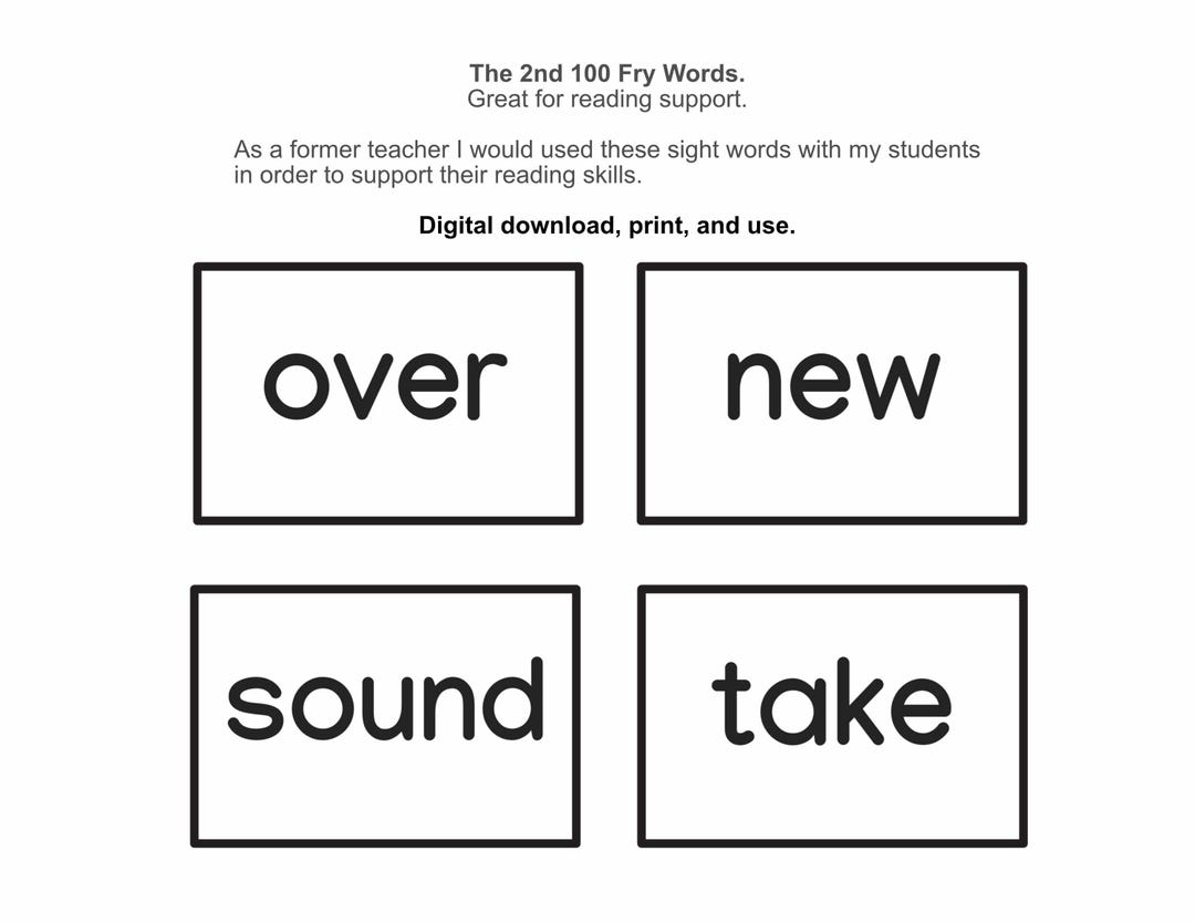 Fry Sight Words - 2nd 100 Words - Digital Download Flash Cards - Etsy
