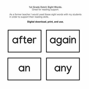 1st Grade Dolch Sight Word Flashcards Digital Download Printable ...