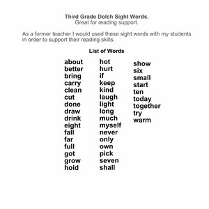 3rd Grade Dolch Sight Word Flashcards - Digital Download - Printable ...