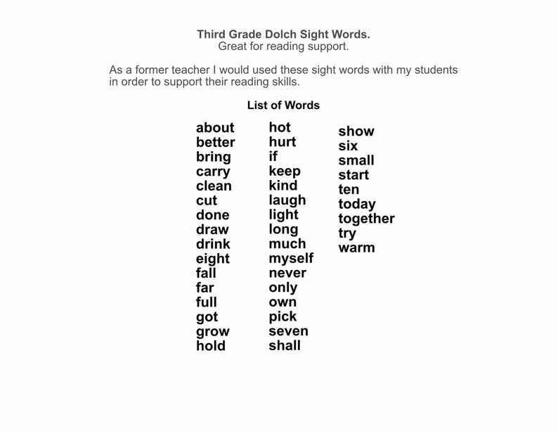 3rd Grade Dolch Sight Word Flashcards - Digital Download - Printable ...