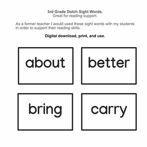 3rd Grade Dolch Sight Word Flashcards - Digital Download - Printable ...