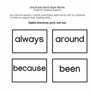 2nd Grade Dolch Sight Word Flashcards - Digital Download - Printable ...