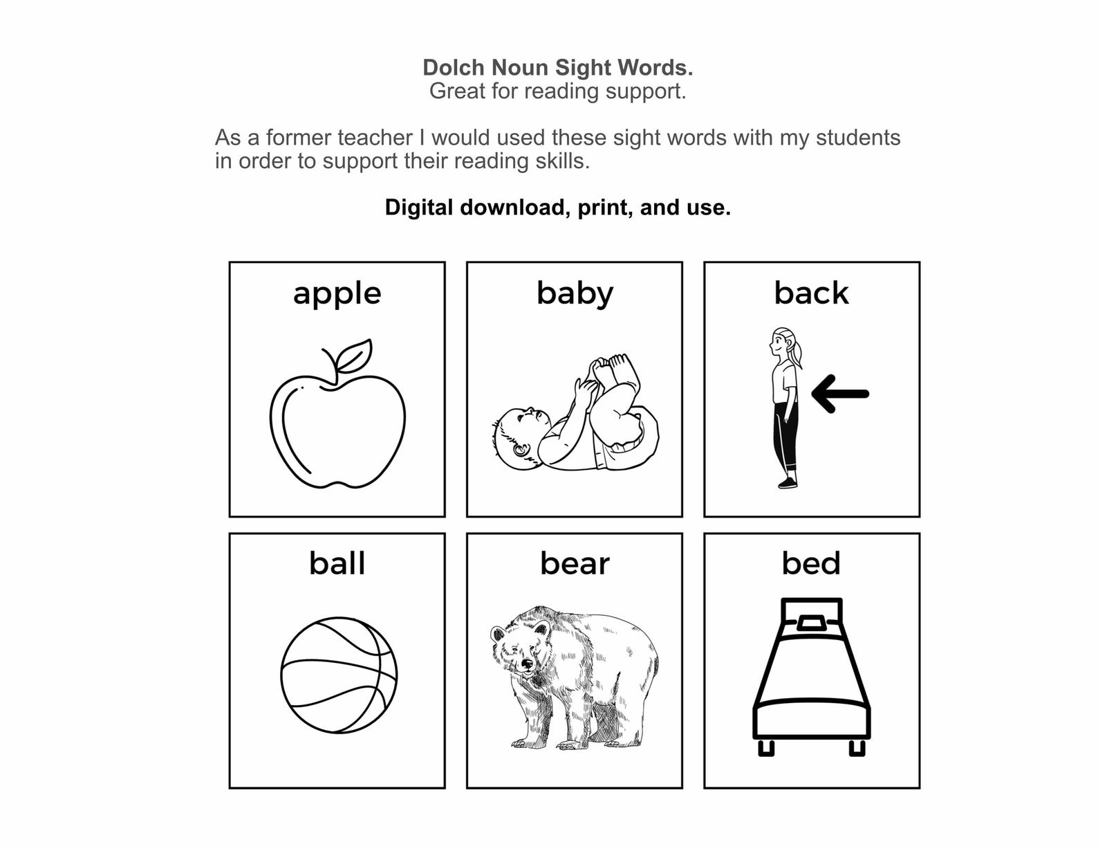 Dolch Noun Sight Word With Pictures Flashcards - Digital Download ...