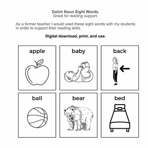 Dolch Noun Sight Word With Pictures Flashcards - Digital Download ...