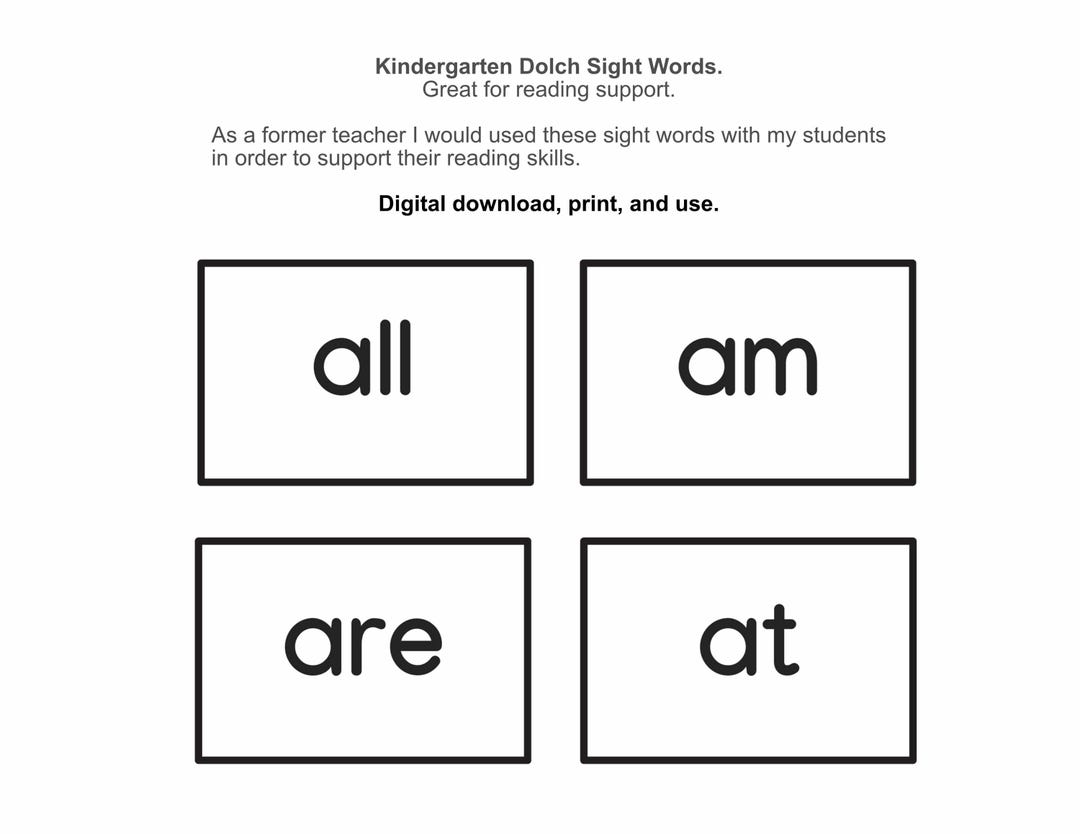 K Dolch Sight Word Flashcards - Digital Download - Printable Flashcards ...
