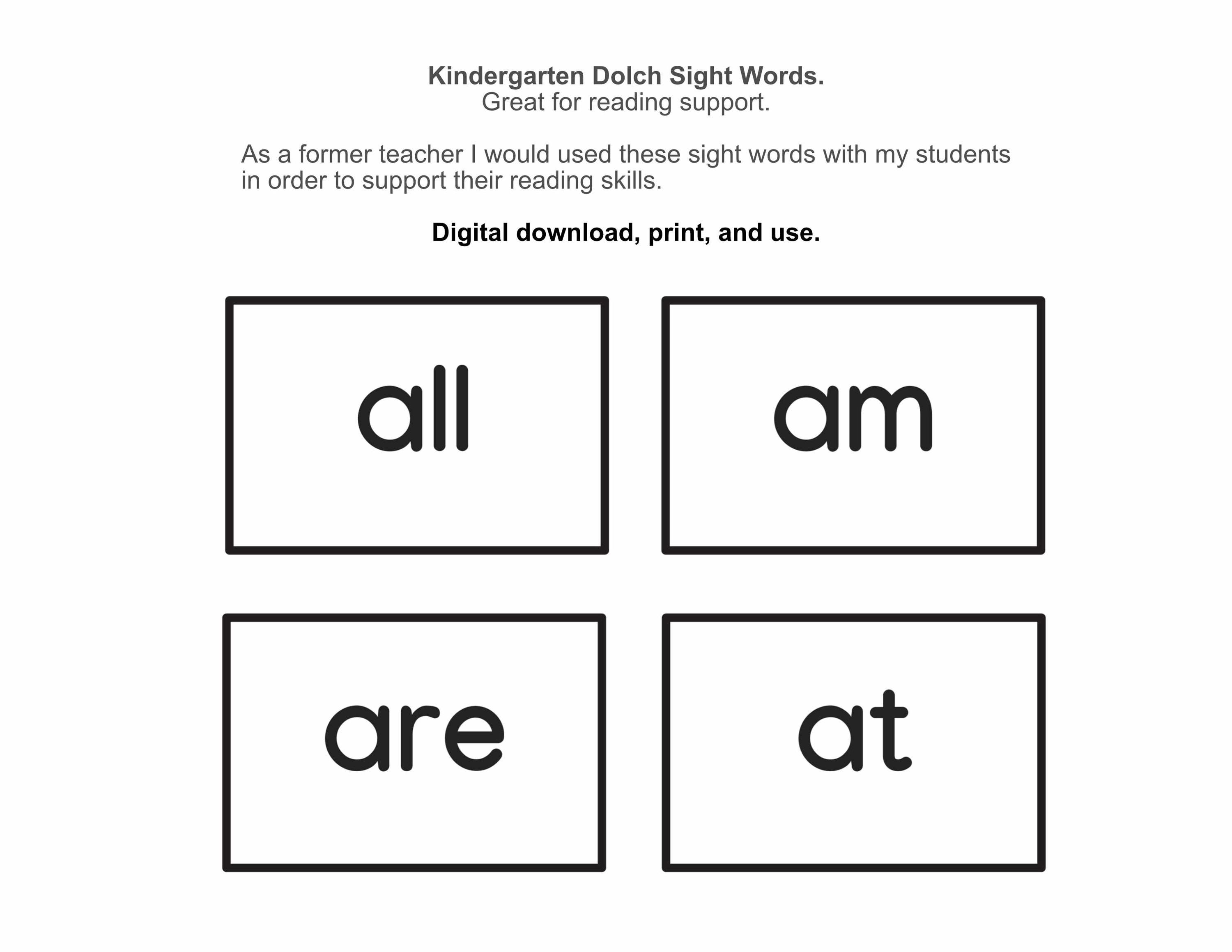 K Dolch Sight Word Flashcards - Digital Download - Printable Flashcards ...