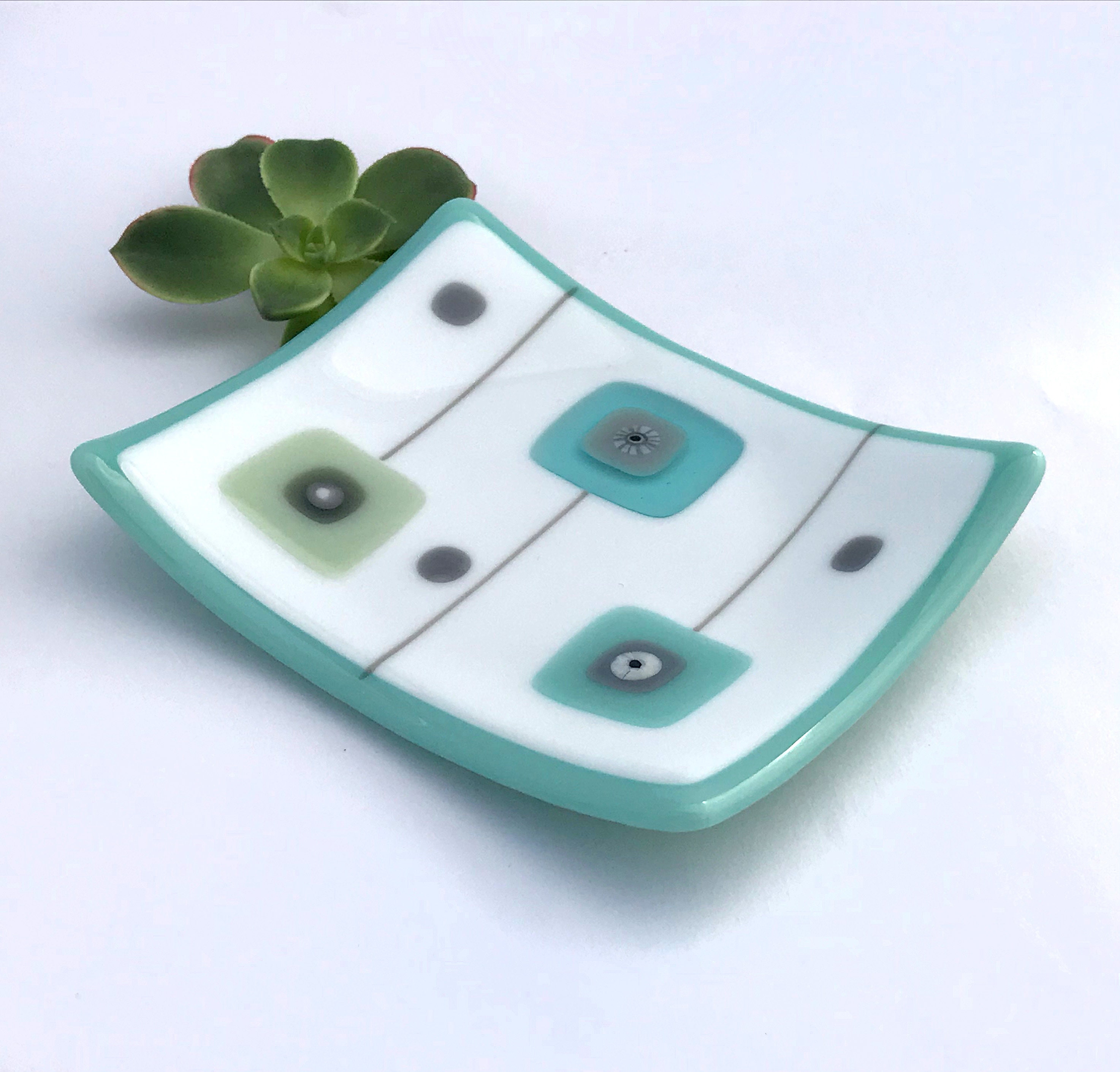 Mint Gray & White Fused Glass Dish Mid Century Modern | Etsy