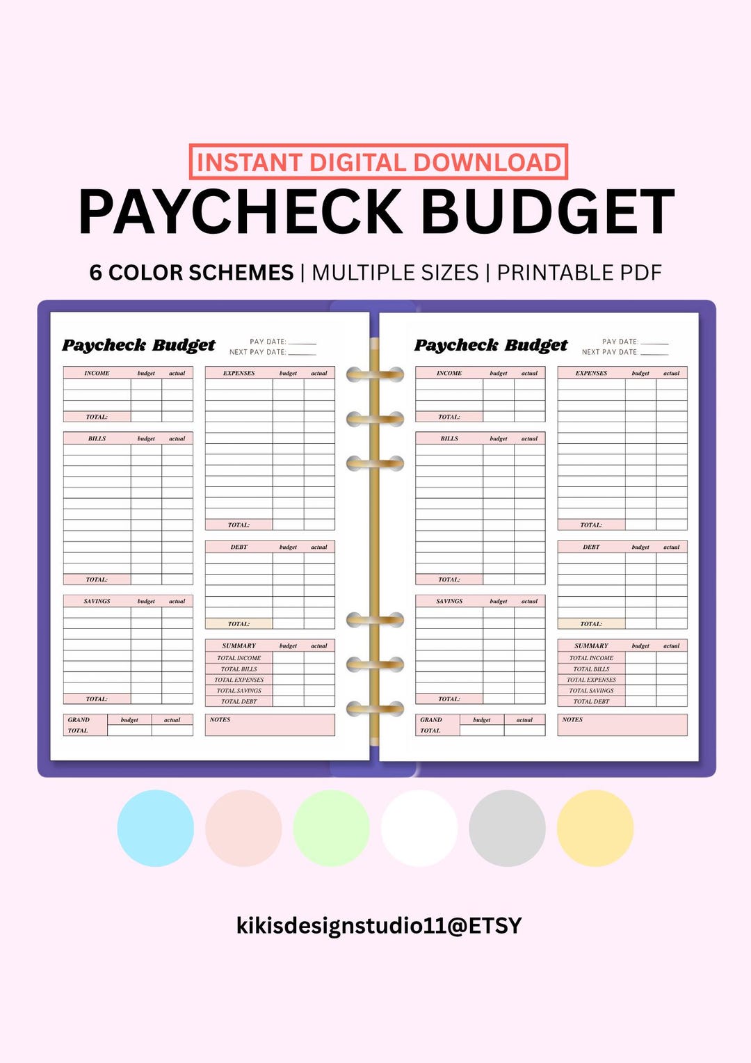 Paycheck Budget Printable Template: A5/a4/letter PDF (digital Download ...
