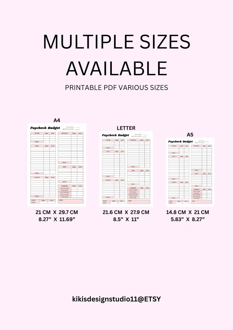 Paycheck Budget Printable Template: A5/a4/letter PDF (digital Download) - Etsy