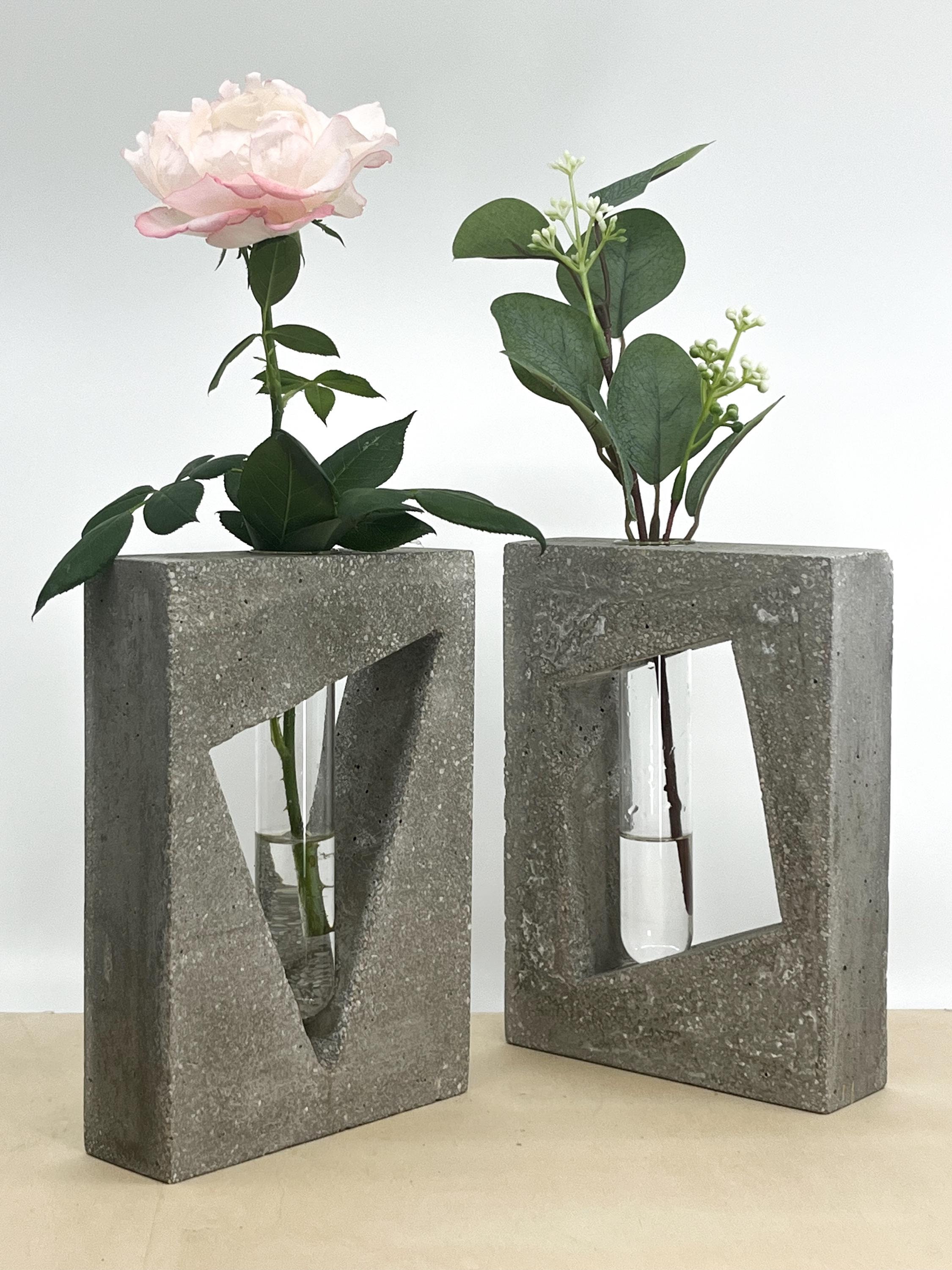 Two Concrete Vases With Transparent Glass Inner Vase - Etsy
