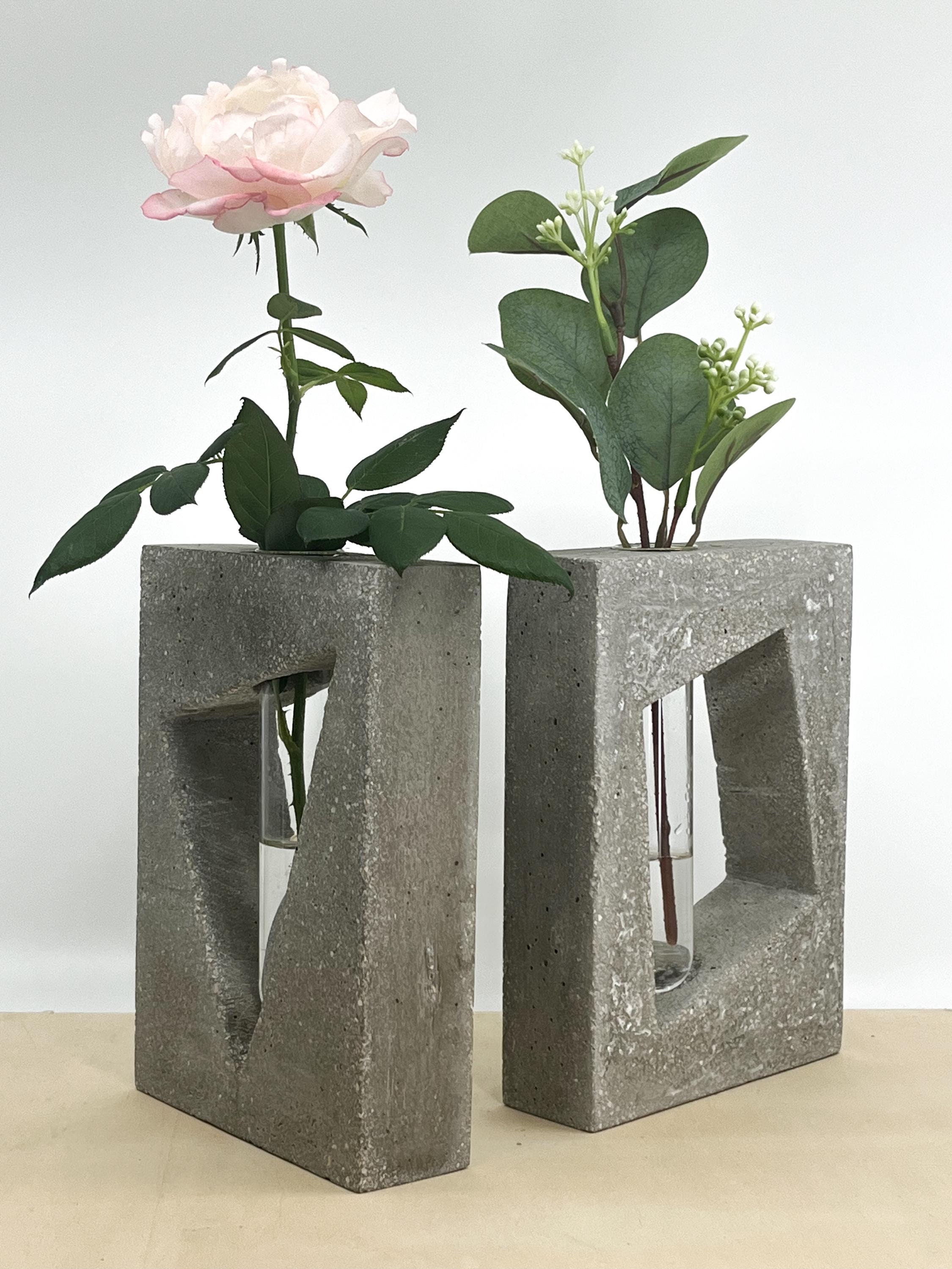 Two Concrete Vases With Transparent Glass Inner Vase - Etsy