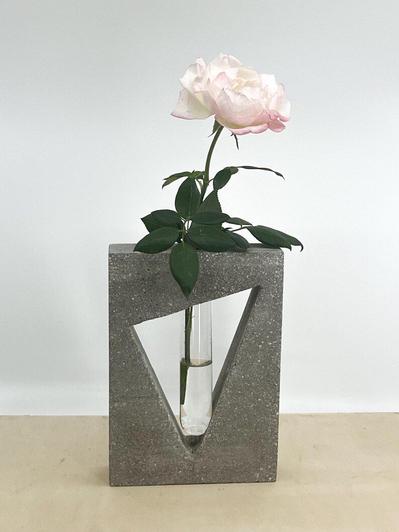 Two Concrete Vases With Transparent Glass Inner Vase - Etsy