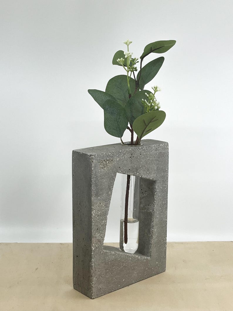 Two Concrete Vases With Transparent Glass Inner Vase - Etsy