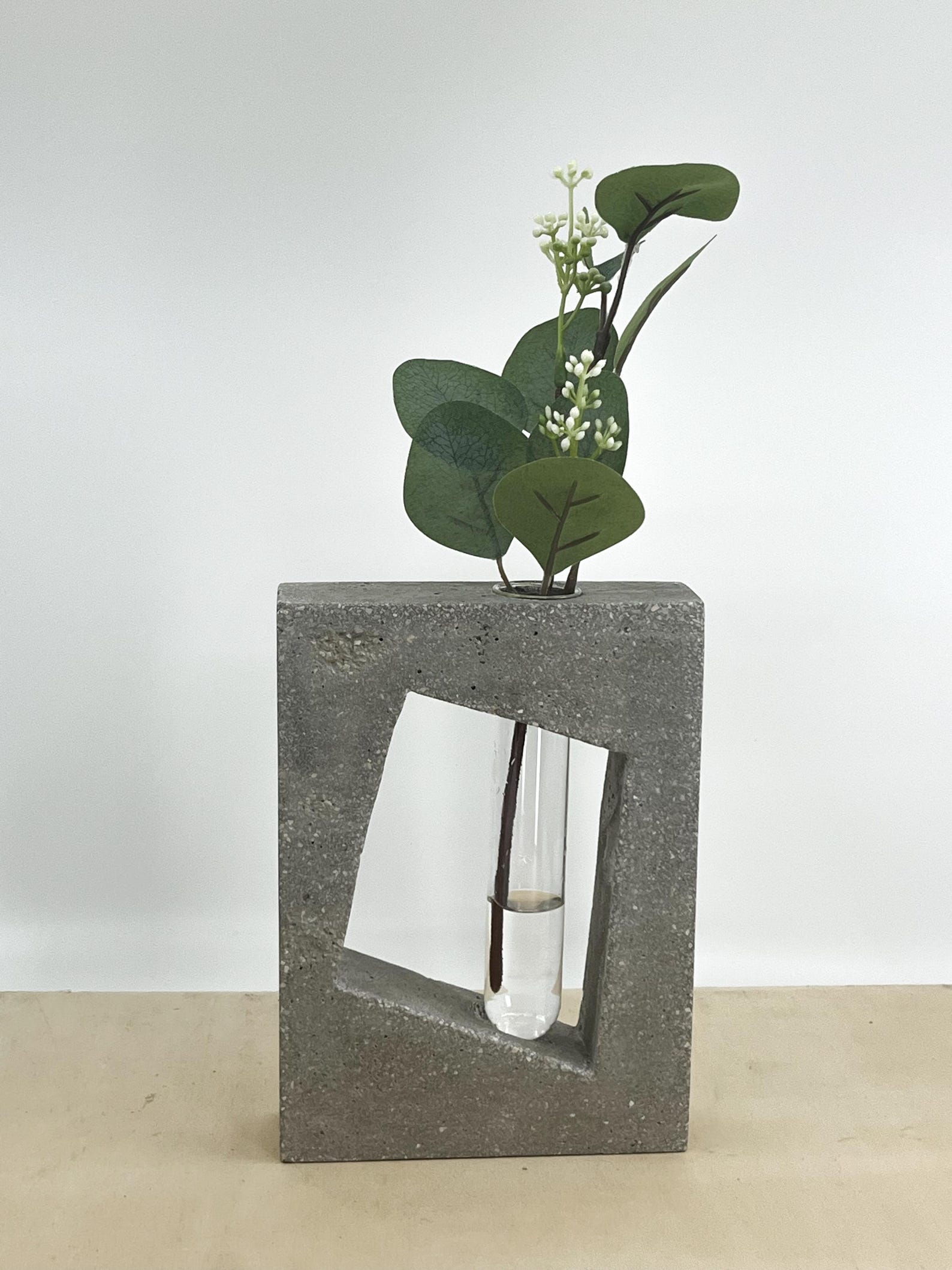Two Concrete Vases With Transparent Glass Inner Vase - Etsy