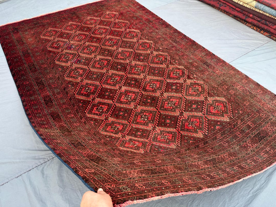 6'4x9'9 Ft Antique Ersari Afghan Rug, Tribal Wool Geometric Bukhara Rug ...