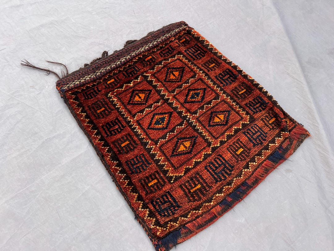 1'7 X 1'9 Ft Vintage Afghan Baluchi Bag Face Rug, Tribal Hand-knotted ...