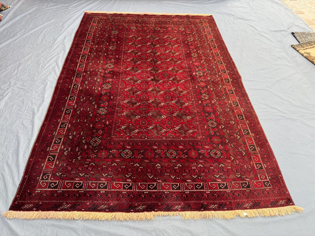 6'7x9'9 Ft Tekke Ersari Turkmen Handmade Rug, Vintage Red Tribal Area ...