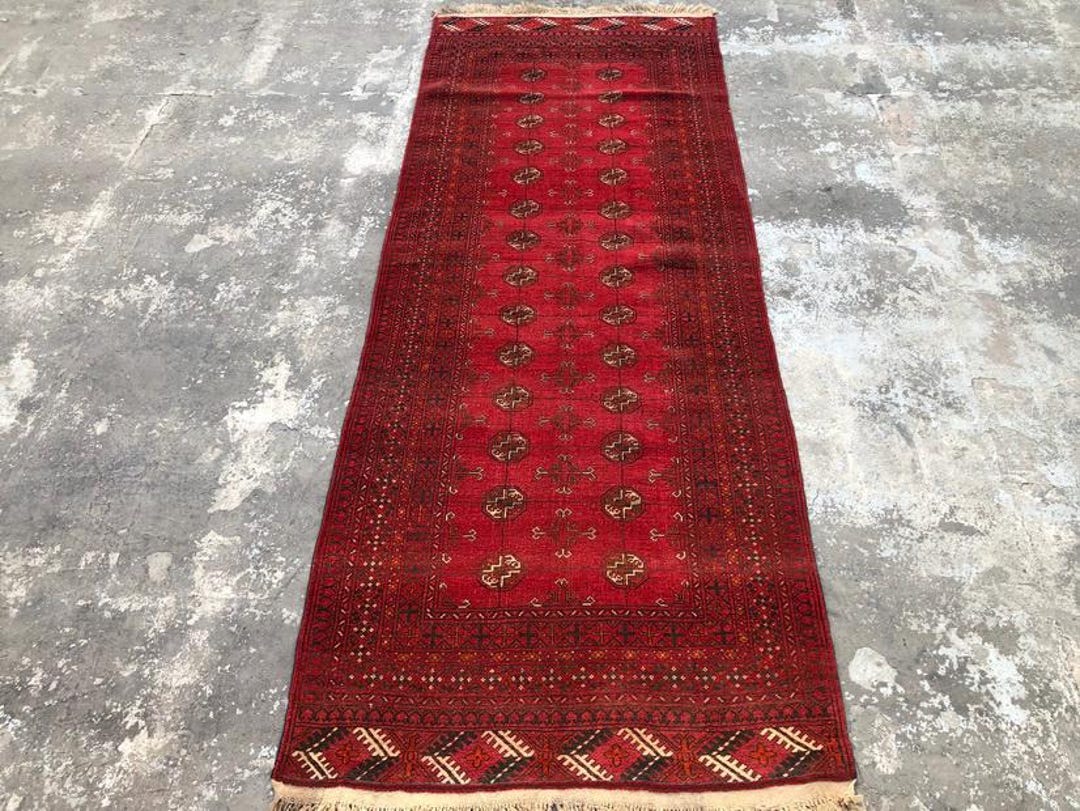 Antique 3.5x9 Ft Turkmen Runner Rug – Hand-knotted Afghan Wool Carpet ...