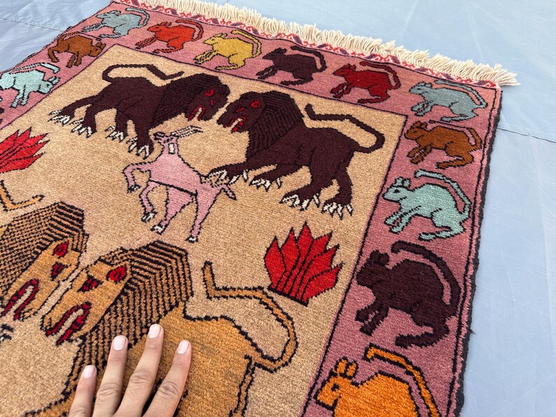 3x5 Pictorial Afghan Baluch Rug Handmade Wool Animal Hunting Scene ...