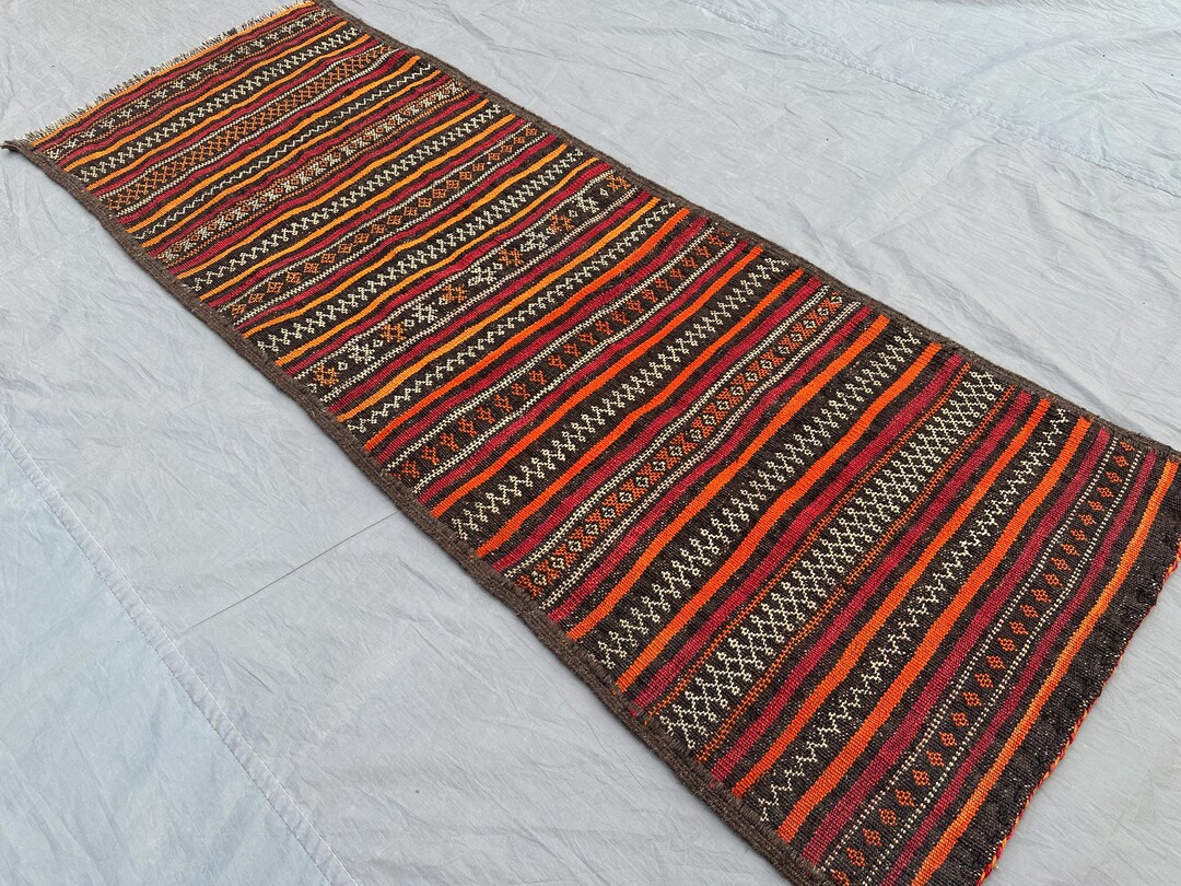 2'3x6'2 Ft Antique Afghan Flat Weave Runner Rug | Handwoven Geometric ...