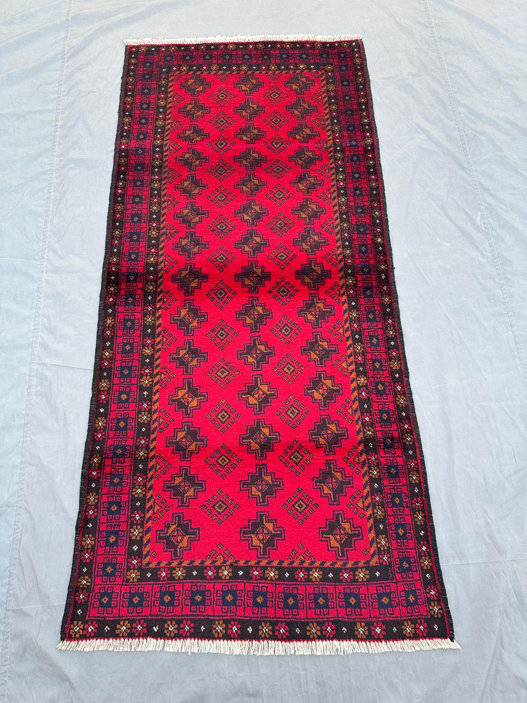 Vintage Afghan Baluch Runner Rug 3x7 Tribal Turkmen Mowri Design ...