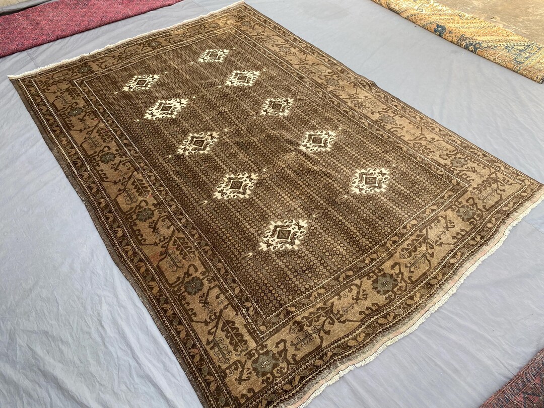 6'6 X 9'7 Ft Vintage Turkmen Ersari Rug | Handmade Wool Oriental Carpet ...