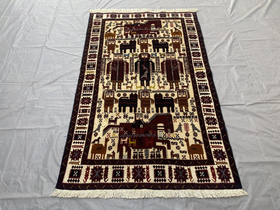 Afghan Baluch Pictorial Rug 3.10 X 6.3 Ft | Tribal Human Design Nomadic ...