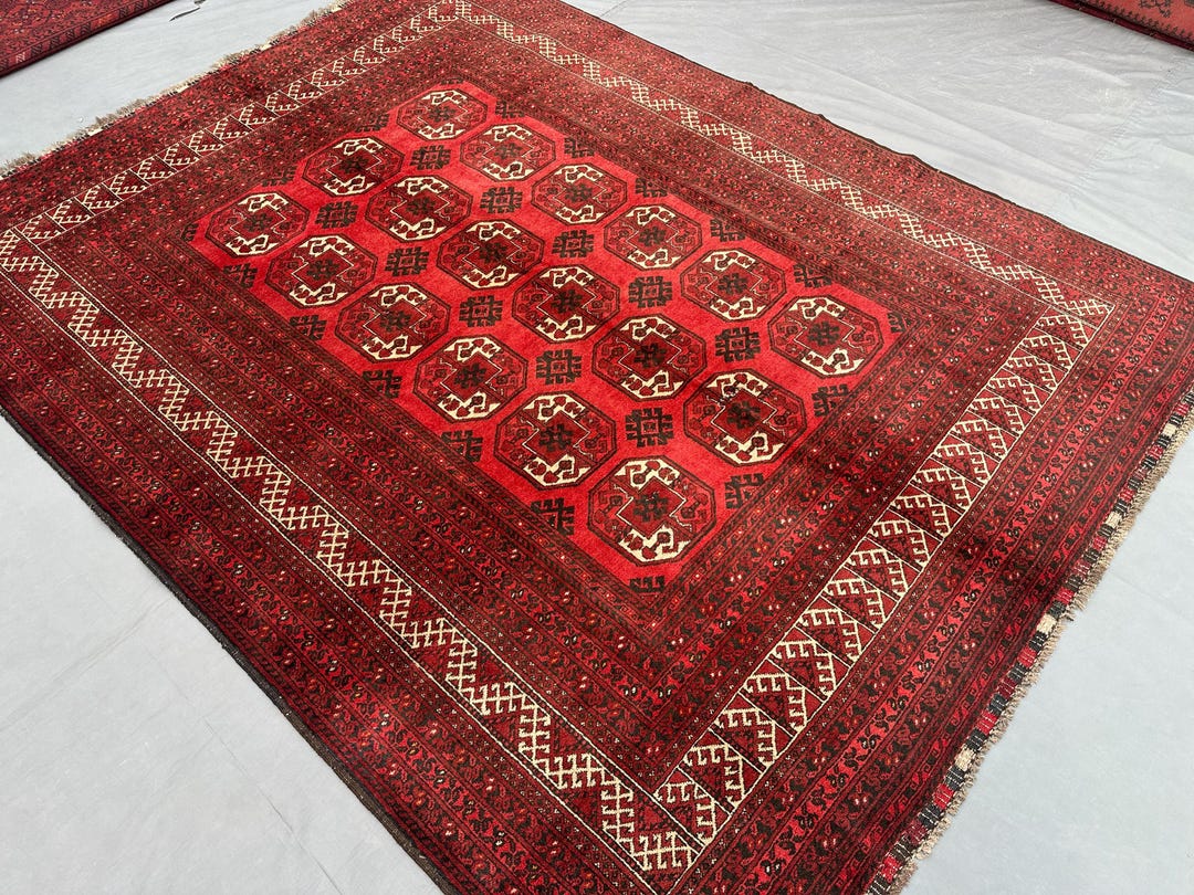 Antique Turkmen Ersari Tribal Rug 6'6" X 8'8" Ft Afghan Kunduzi Wool ...