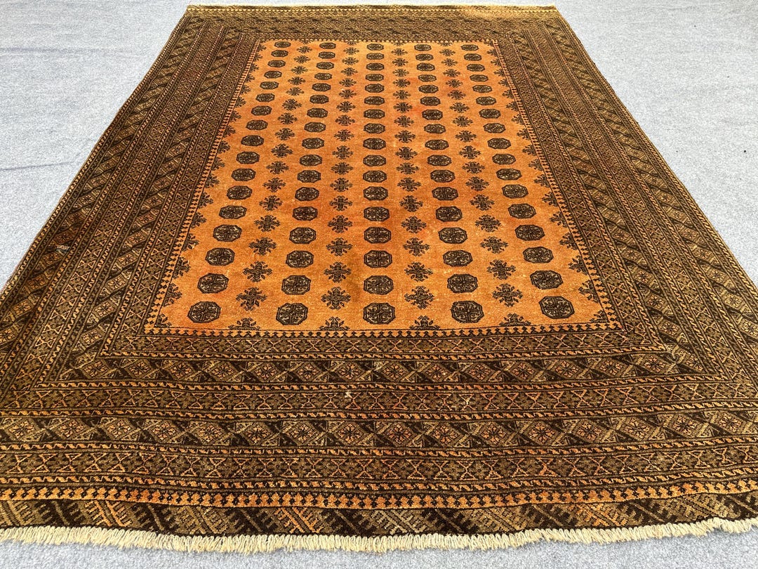 6x8.4 Ft Antique 1960s Afghan Rug Turkmen Bukhara Tribal Rug Mowri ...