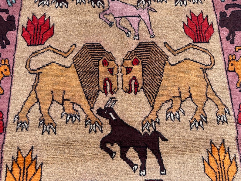 3x5 Pictorial Afghan Baluch Rug Handmade Wool Animal Hunting Scene ...