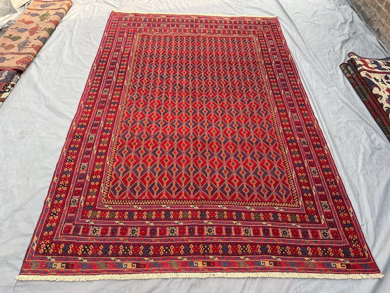 6'4 X 9'4 Ft Vintage Afghan Baluchi Mishwani Rug Handcrafted Tribal ...