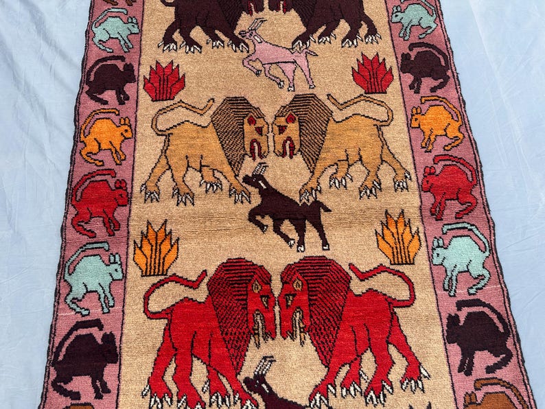 3x5 Pictorial Afghan Baluch Rug Handmade Wool Animal Hunting Scene ...