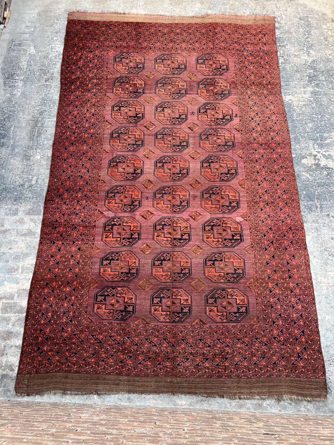 1880s Antique Turkmen Rug 9'10x16'5 | Large Elephant Foot Gul Carpet ...
