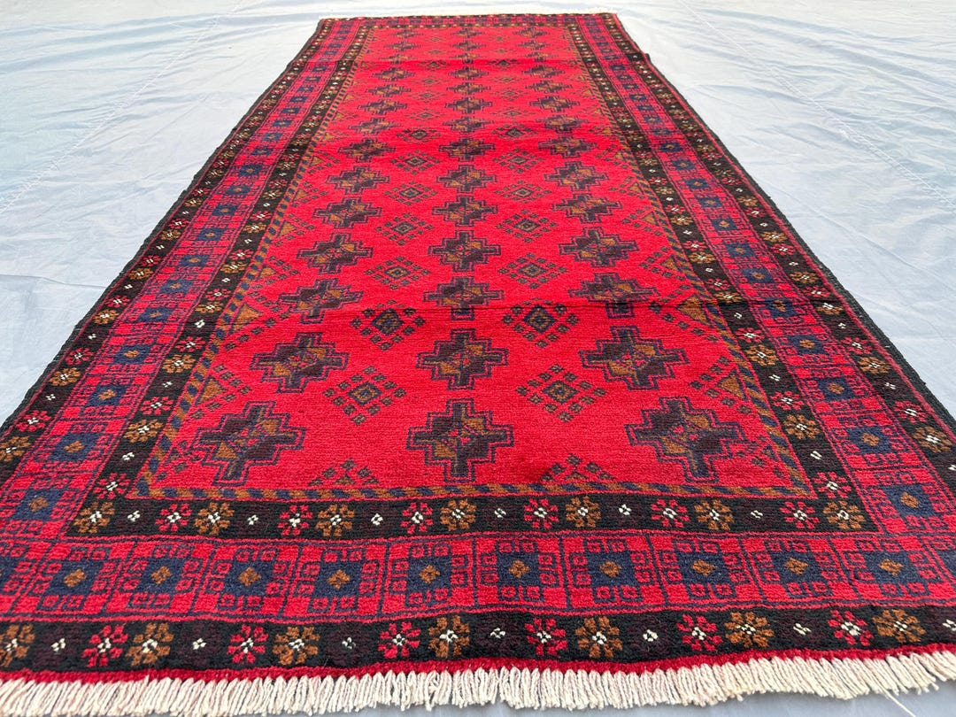 Vintage Afghan Baluch Runner Rug 3x7 Tribal Turkmen Mowri Design ...