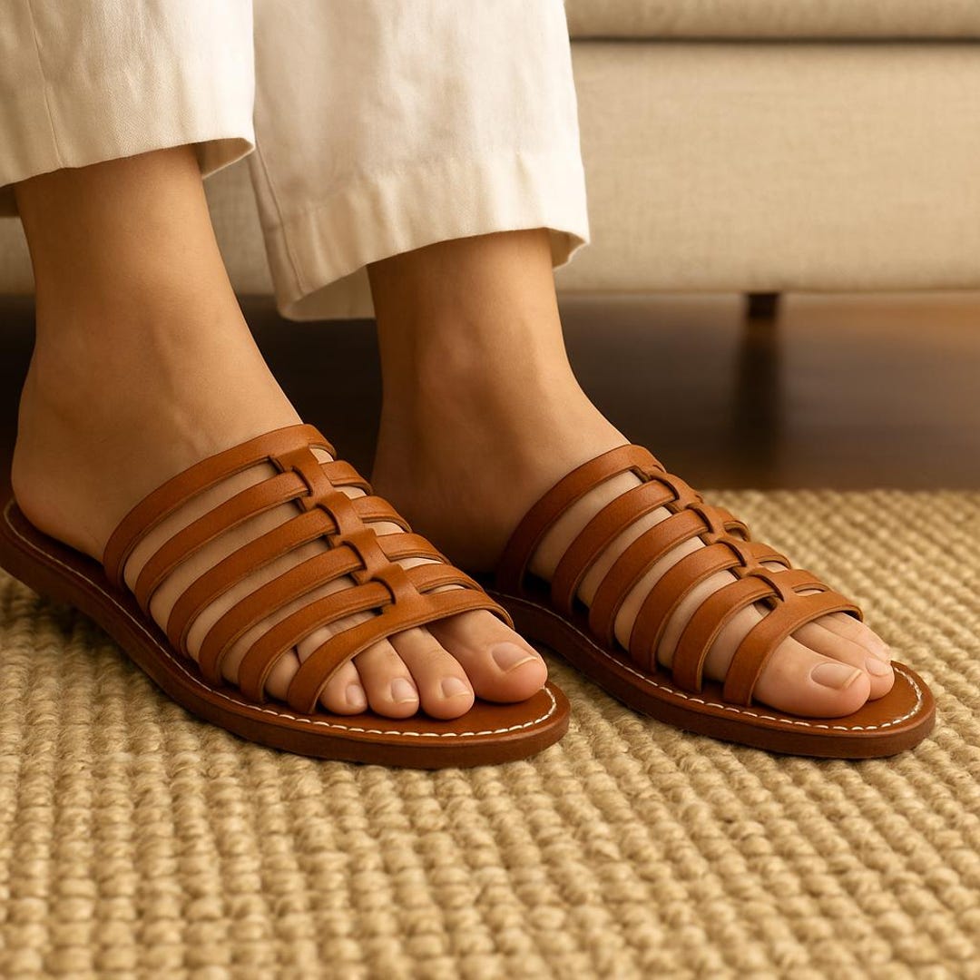 Handmade Moroccan Women's Leather Sandals (tan) – Genuine Flat Summer ...