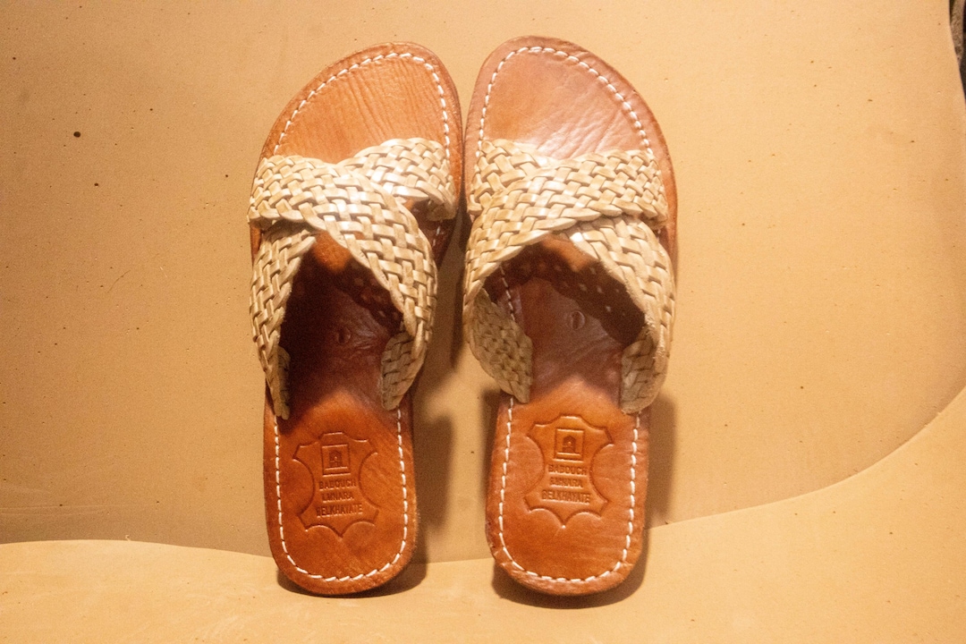 Moroccan Leather Sandals Women – Handmade Woven Tan Slides | Genuine ...