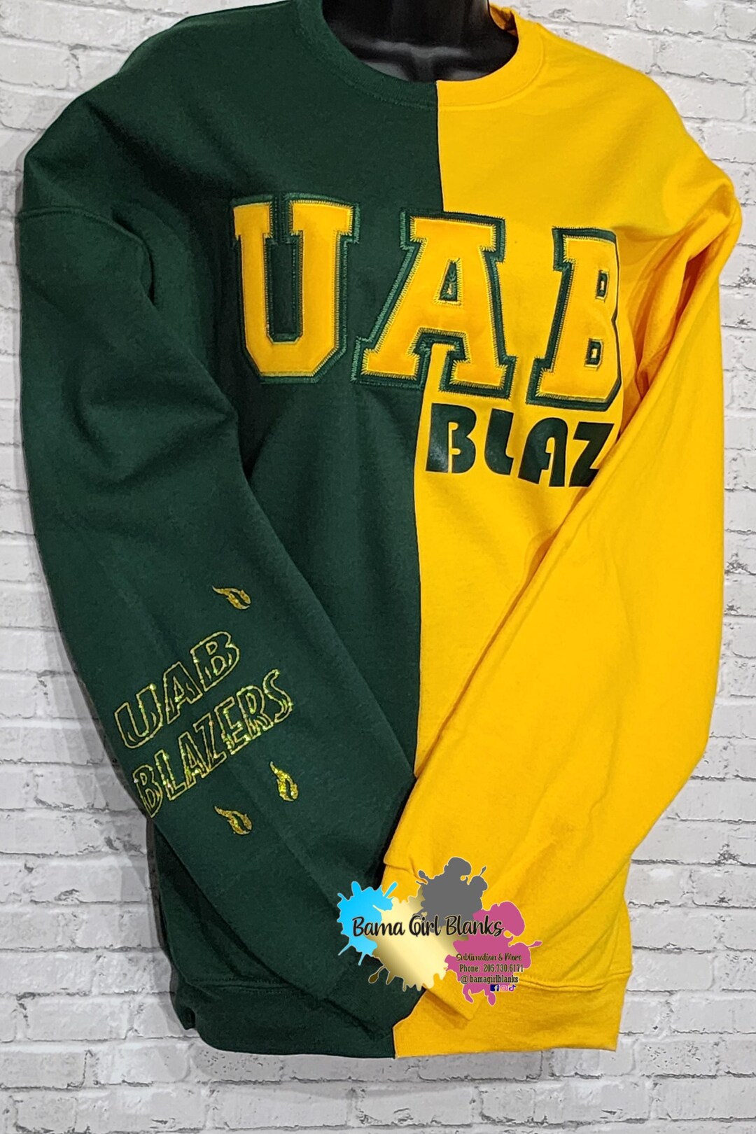 Two Tone Custom Embroidered Crewneck Sweatshirt UAB Blazer - Etsy