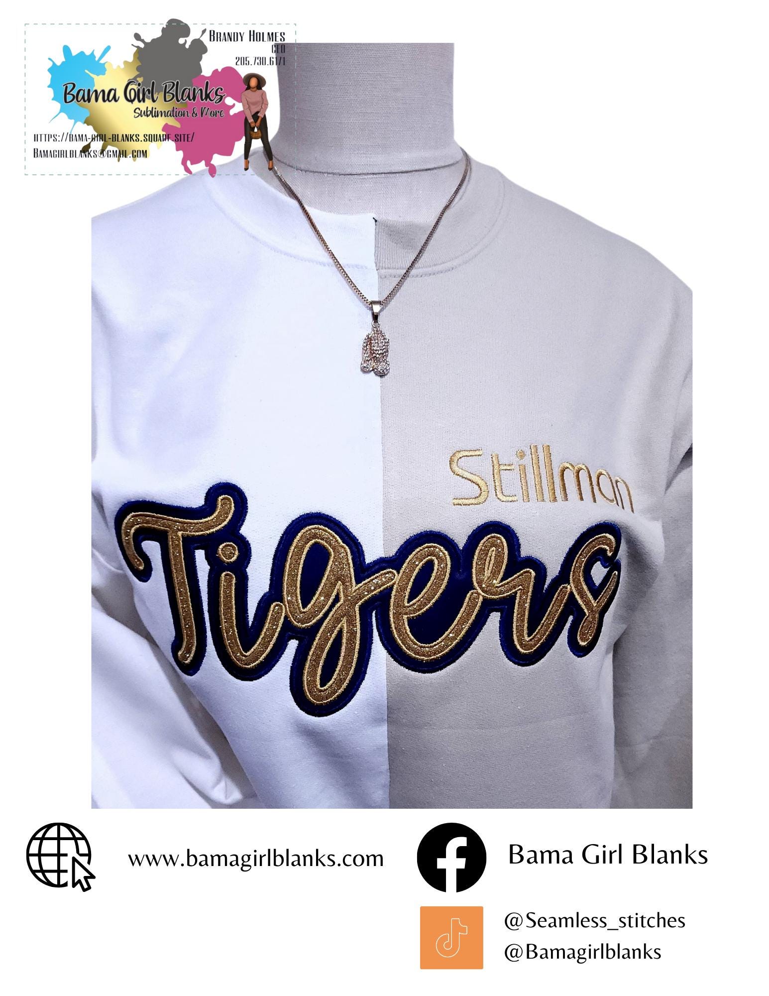 Two Tone Custom Embroidered Crewneck Sweatshirt Stillman Tigers - Etsy