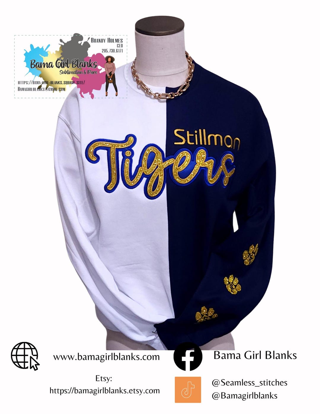 Two Tone Custom Embroidered Crewneck Sweatshirt Stillman Tigers - Etsy