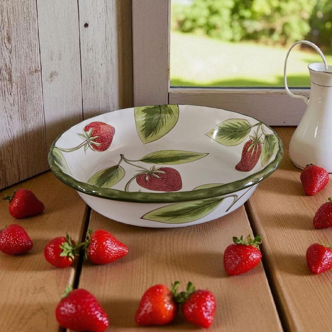 Laura Gates LA 2001 Pottery Bowl Strawberry Design - Etsy